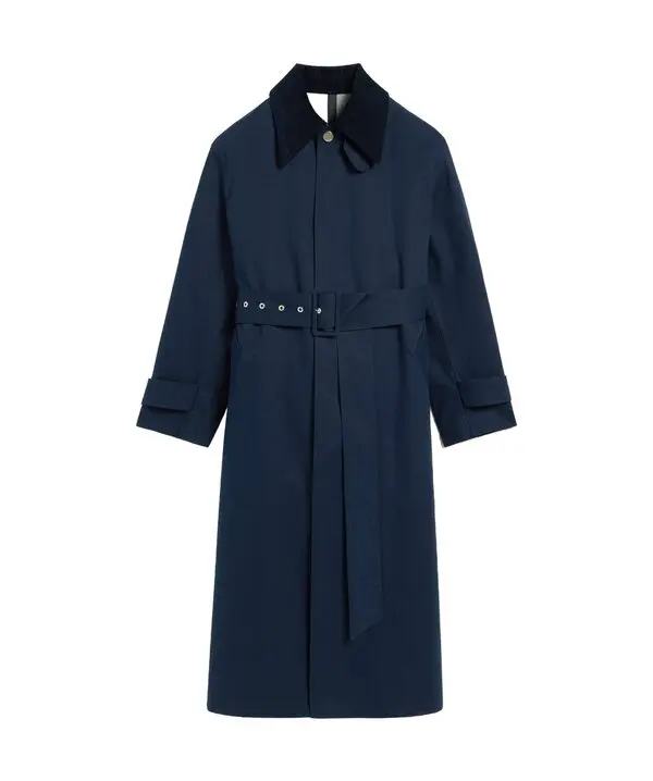 Ami Belted Cotton Trench Coat - Navy Blue/soil Blue