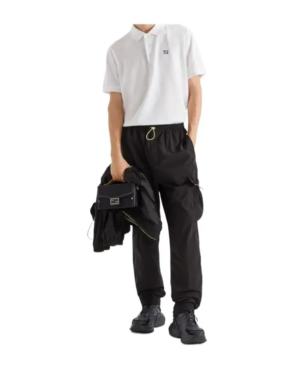 Fendi Ff Embroidered Drawstring Cargo Trousers - Black