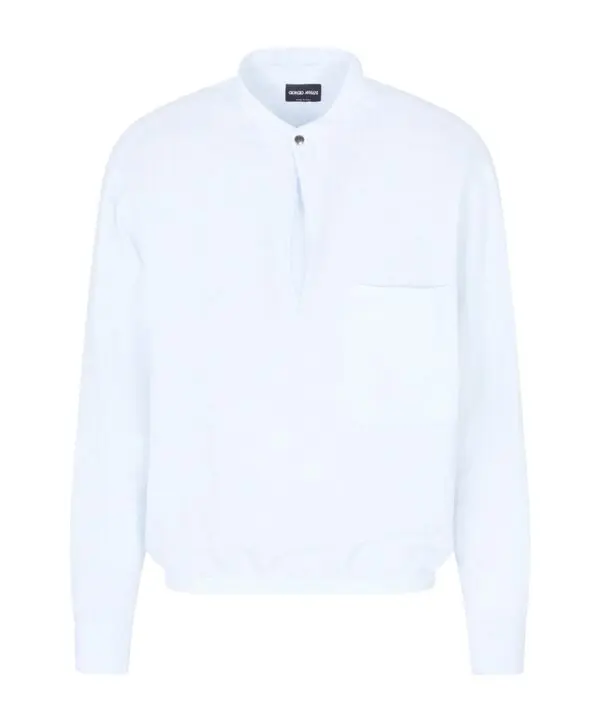 Giorgio Armani Band-collar Linen Shirt - Light Blue