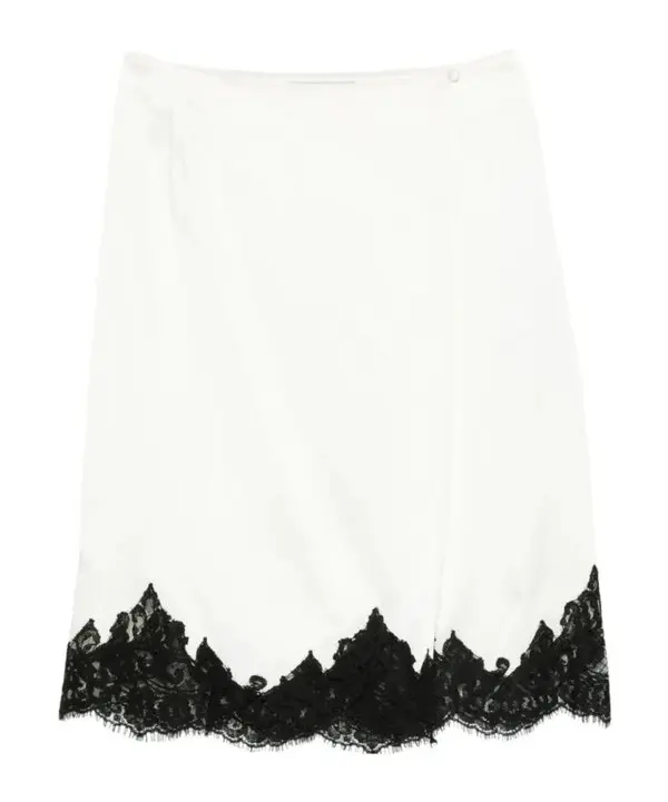 Stella McCartney Lace Trim Satin Midi Skirt - Cream