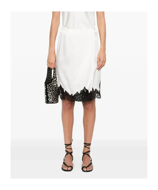 Stella McCartney Lace Trim Satin Midi Skirt - Cream