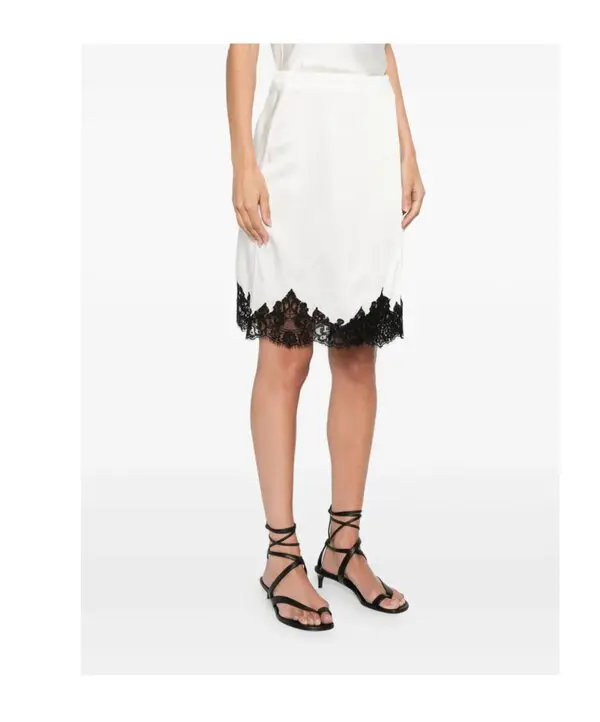 Stella McCartney Lace Trim Satin Midi Skirt - Cream
