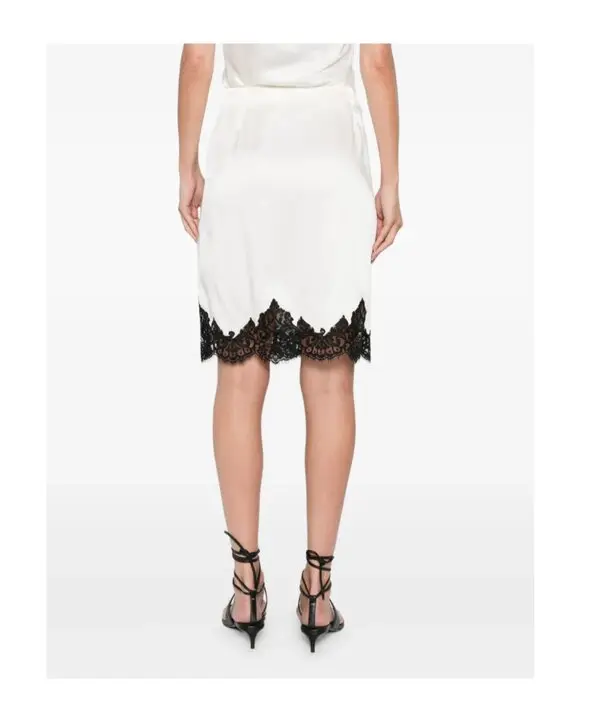 Stella McCartney Lace Trim Satin Midi Skirt - Cream