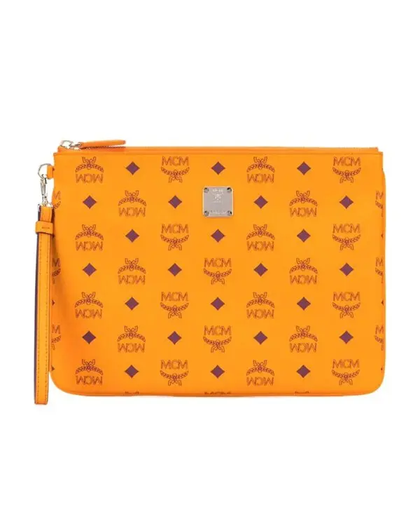 Mcm Logo Print Wristlet - Orange