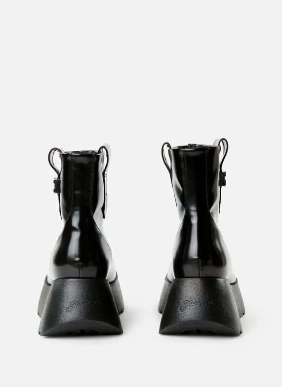 GANNI Kat Logo Plaque Ankle Boots - Black