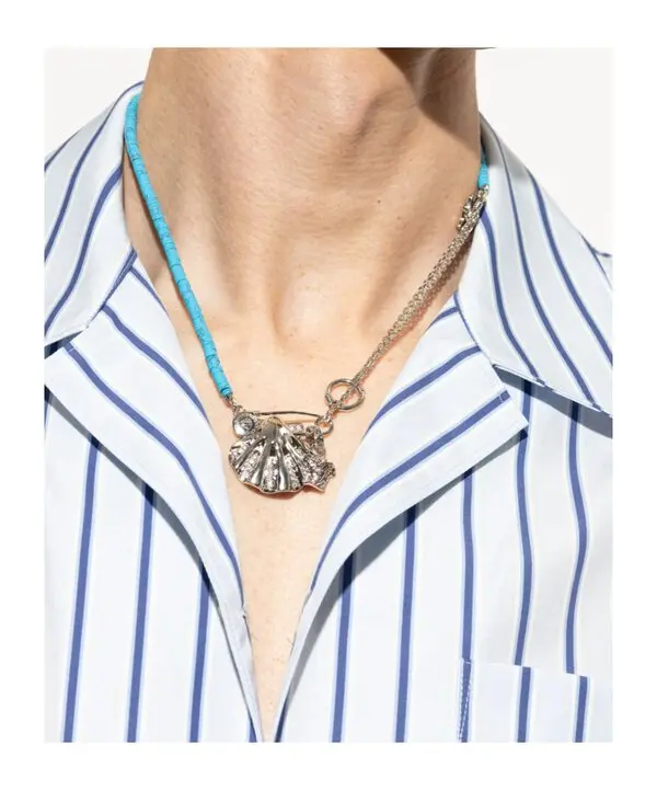 Versace Embellished Shell Pendant Necklace