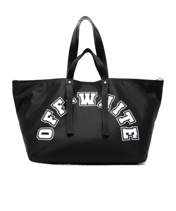 Off-White Logo Printed Mesh Top Handle Bag - Black