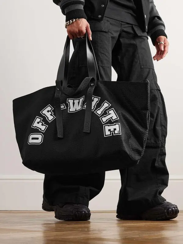 Off-White Logo Printed Mesh Tote Bag - Black