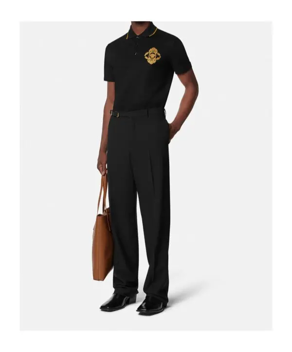 Versace Medusa Head Embroidered Short-sleeved Polo Shirt