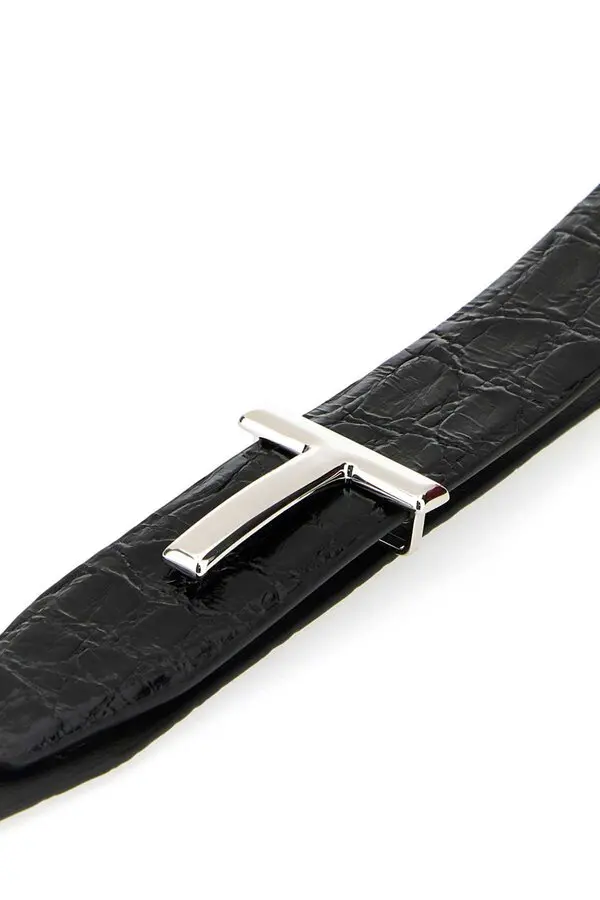 TOM FORD T Logo Embossed Buckle Belt