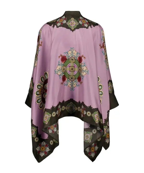 La DoubleJ Printed Silk Mandarin Collar Jacket - Black