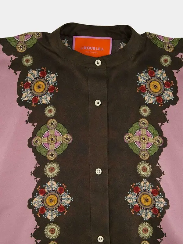 La DoubleJ Printed Silk Mandarin Collar Jacket - Black