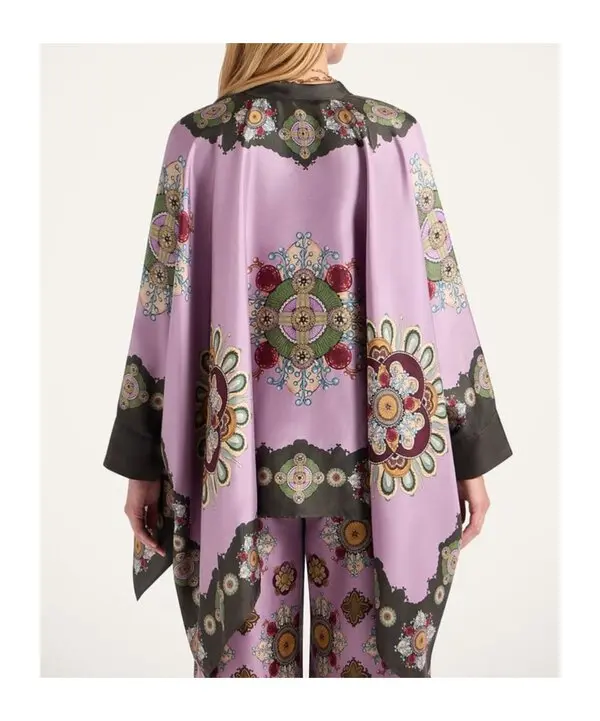 La DoubleJ Printed Silk Mandarin Collar Jacket - Black