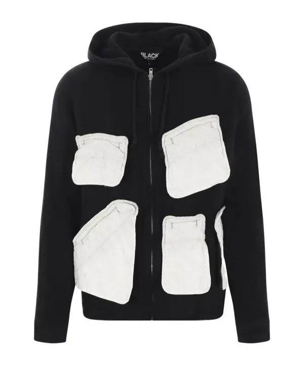 Comme Des Garçons Long-sleeved Casual Jacket With Drawstring Hood - Black / White