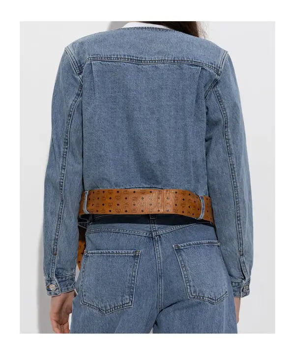 Mcm Denim Jacket With Designer Pattern Belt - Blue