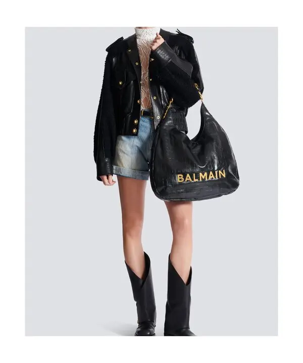 Balmain 1945 Soft Monogrammed Hobo Bag