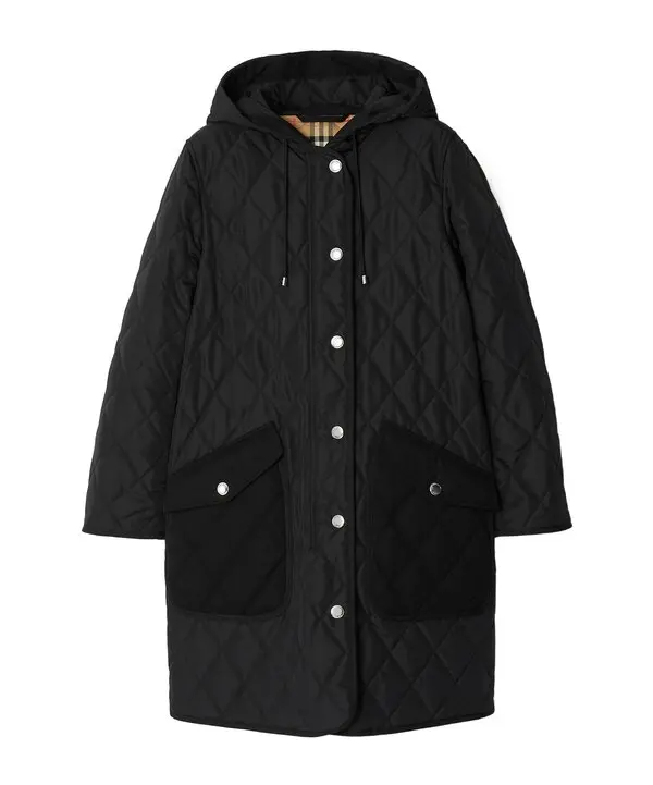 Burberry Quilted Hooded Drawstring Coat - Black