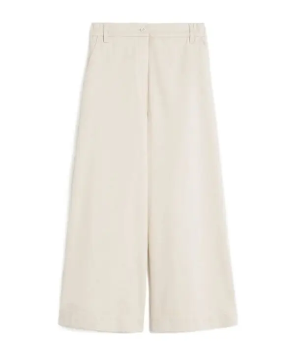 Max Mara High Waisted Wide Leg Cotton Trousers - Sand