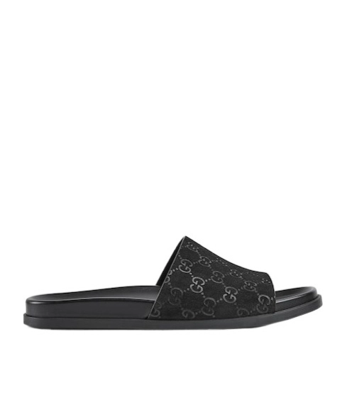 Gucci Logo Detailed Suede Slide Sandals