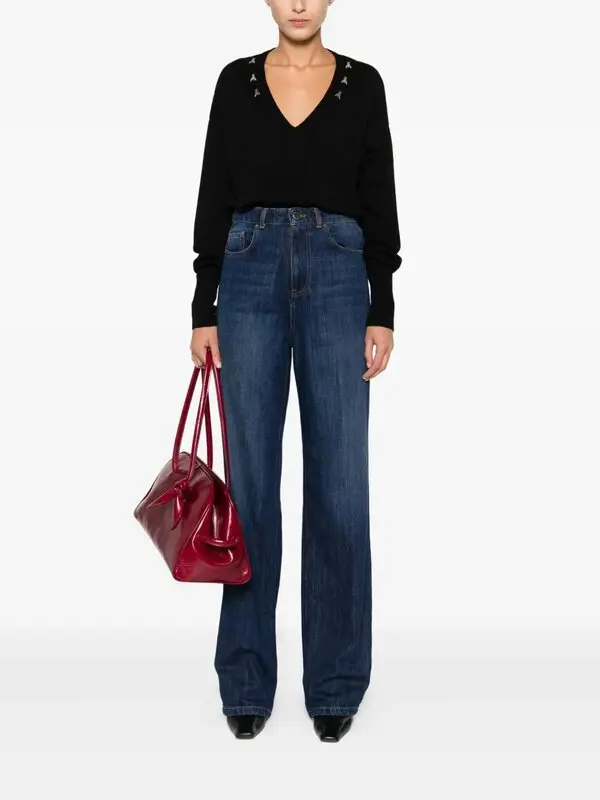 TWINSET Wide-leg Jeans With Lapel Belt And Logo Details - Black