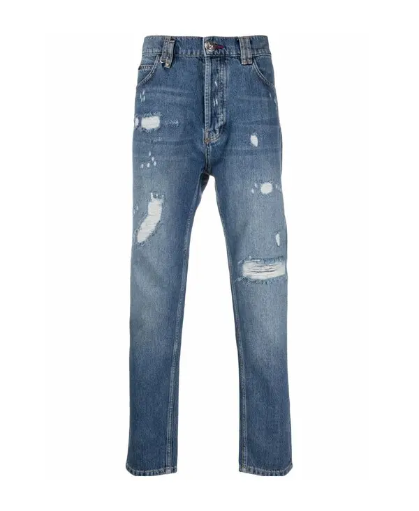 Philipp Plein Iconic Tapered Jeans With Rear Logo Decals - Blue