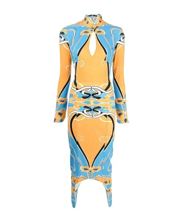 PATOU Cutout Printed Midi Dress - Multicolor