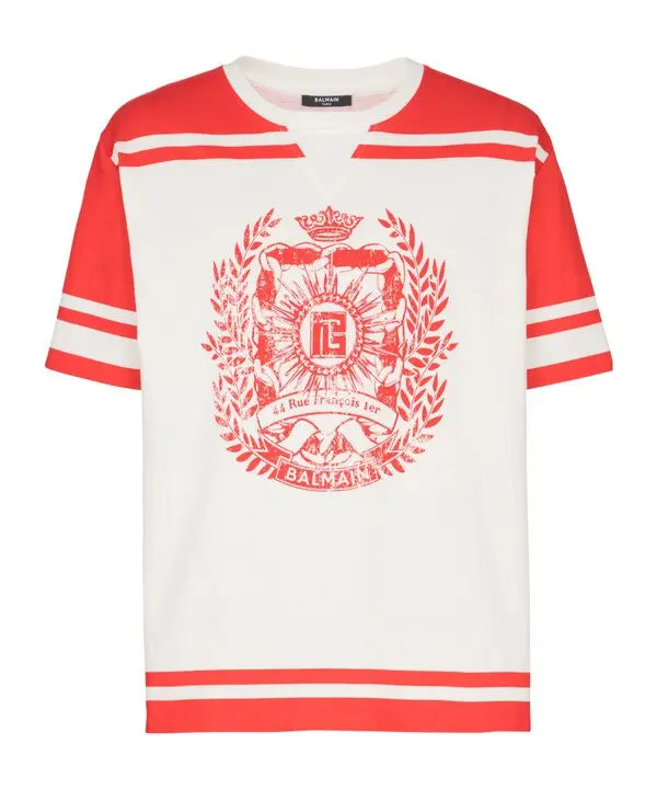 Balmain Varsity T-shirt With Écusson Print - Red