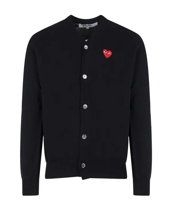 Play Comme Des Garcon Iconic Patch Buttoned Cardigan - Black