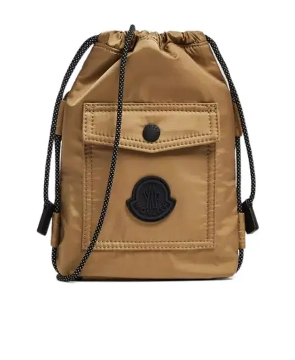 Moncler Logo Patch Drawstring Crossbody Bag - Brown