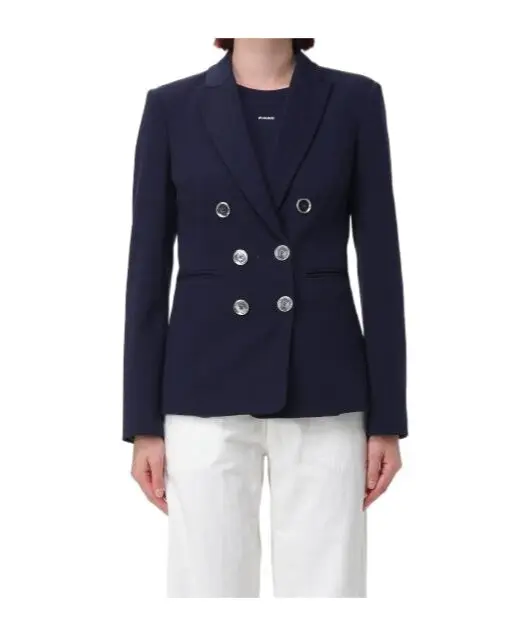 Pinko Full Milano-knit Blazer With Double-row Buttons - Blue