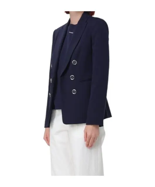 Pinko Full Milano-knit Blazer With Double-row Buttons - Blue
