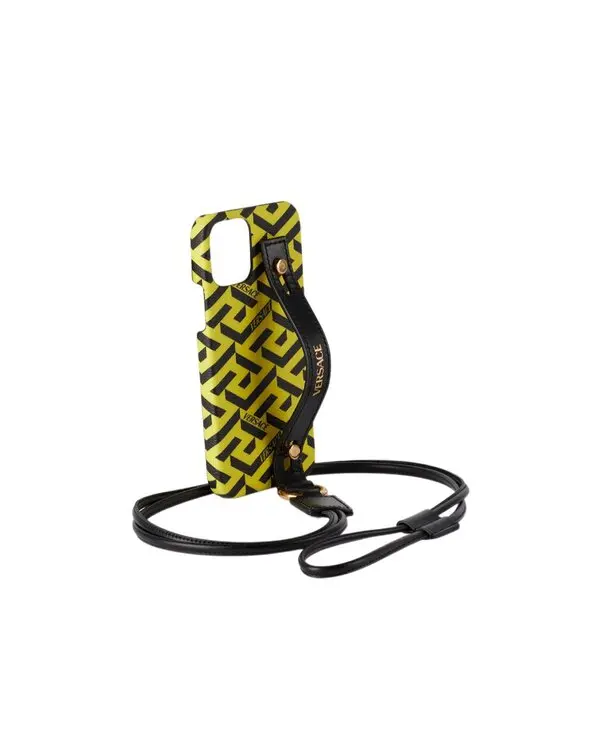 Versace La Greca Iphone 12 Mobile Phone Case - Black