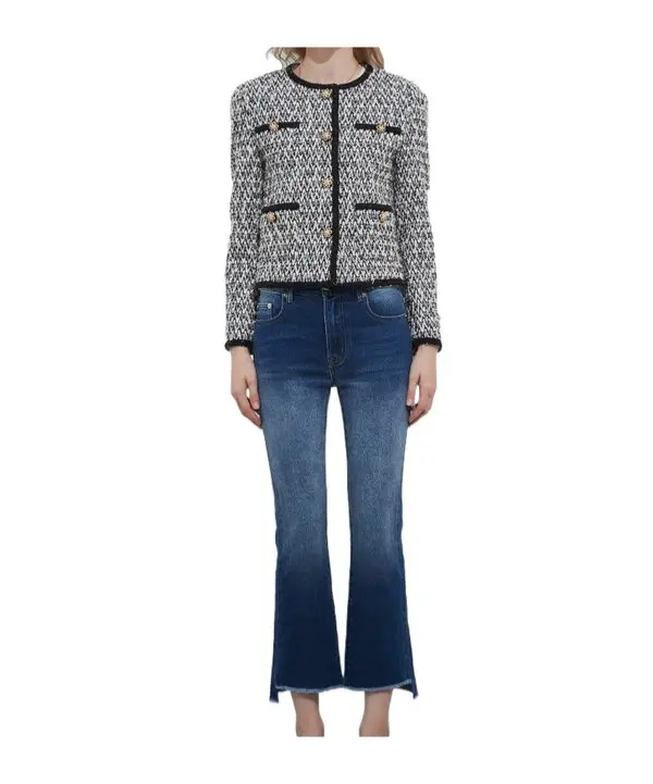 Marissa Chiara Textured Long-sleeve Jacket With Button Detail - Black