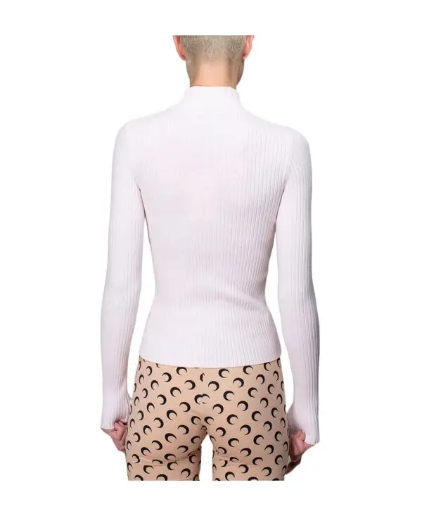 COURREGES Courrèges High Neck Ribbed Knit Jumper With Front Logo Embroidery - White