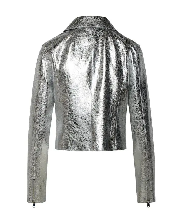 P.a.r.o.s.h Metallic Leather Biker Jacket