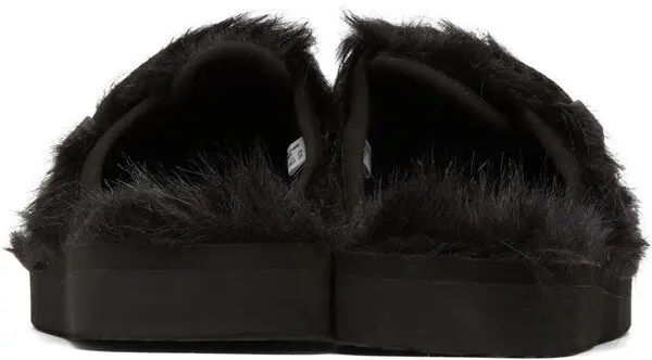 Suicoke Logo Furry Slip-on Slippers - Black