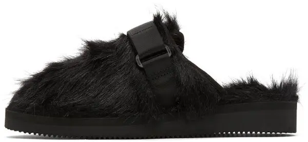 Suicoke Logo Furry Slip-on Slippers - Black