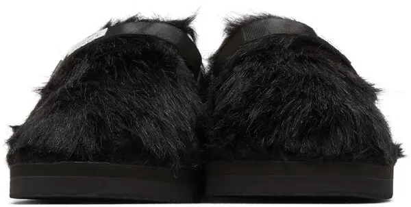 Suicoke Logo Furry Slip-on Slippers - Black