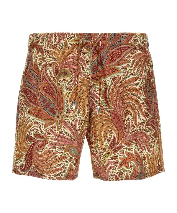 Etro Leaf Printed Drawstring Swim Shorts - Multicolor