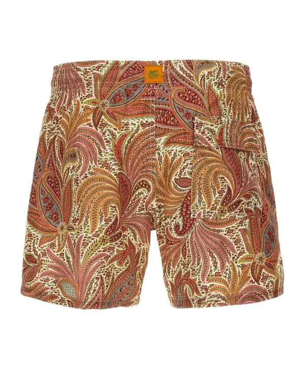 Etro Leaf Printed Drawstring Swim Shorts - Multicolor