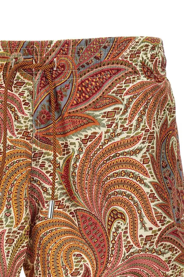 Etro Leaf Printed Drawstring Swim Shorts - Multicolor