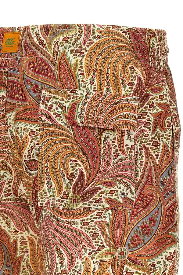 Etro Leaf Printed Drawstring Swim Shorts - Multicolor