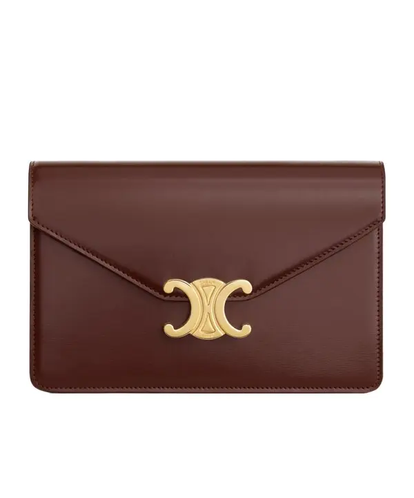Celine Wallet On Chain Margo In Shiny Calfskin - Chestnut