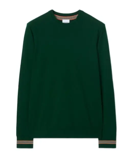 Burberry Wool Crew Neck Long Sleeve Sweater With Ribbed Trim - Dark Green