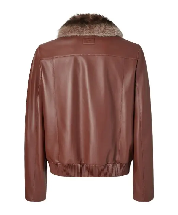 Fendi Faux Fur Collar Leather Bomber Jacket