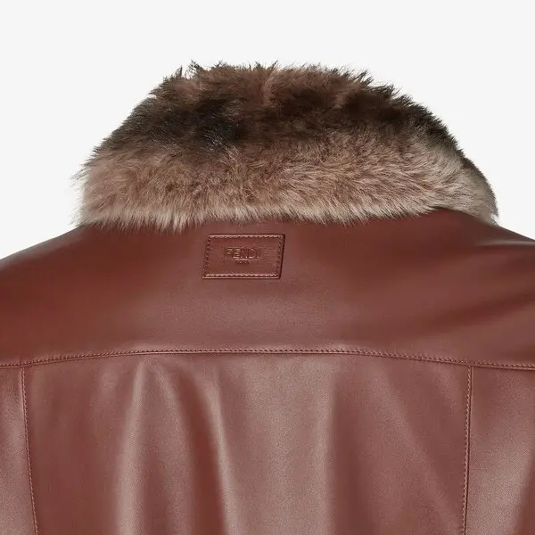 Fendi Faux Fur Collar Leather Bomber Jacket