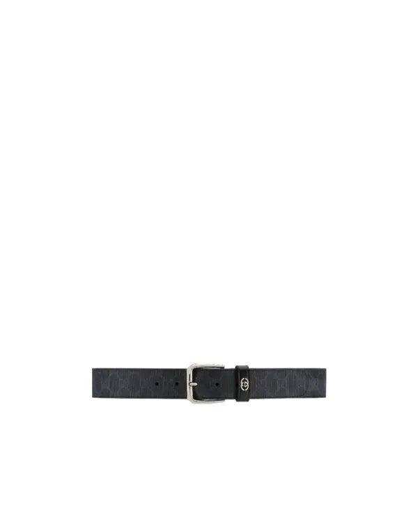Gucci Gg Supreme Canvas Belt With Interlocking Double G Buckle - Black