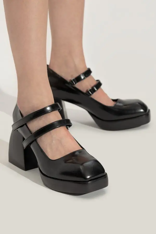 NODALETO Double Strap Block Heel Pumps