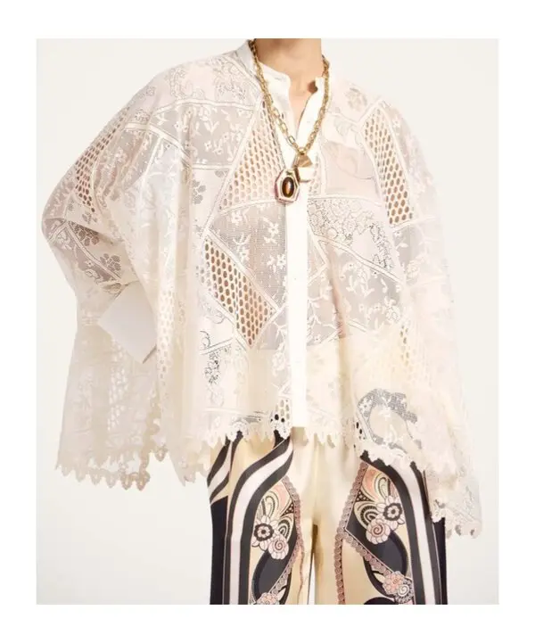 La DoubleJ Lace Trimmed Shirt - Nude