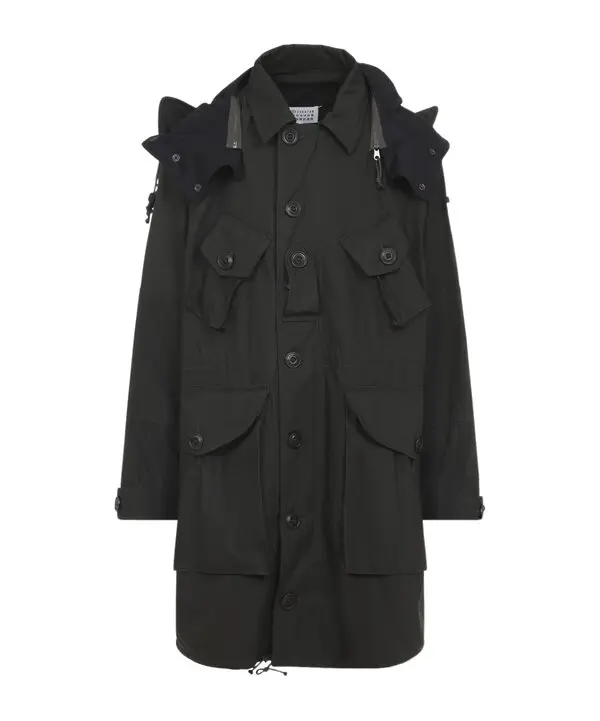 MAISON MARGIELA Long Sleeved Hooded Coat - Black